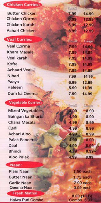 Menu at Masala Restaurant, Richmond Hill, Yonge St