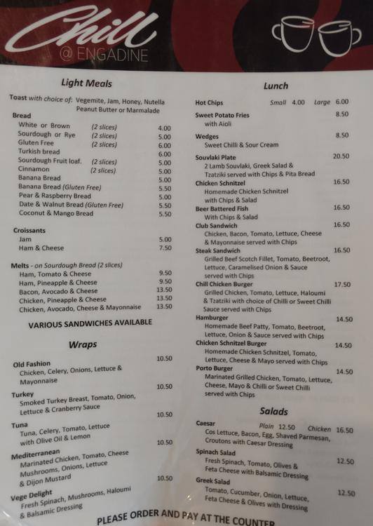 Menu At Chill Cafe Engadine