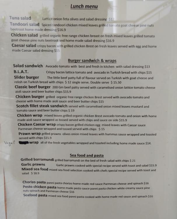 Menu at Paradiso restaurant, Neutral Bay, 4/206 Military Rd