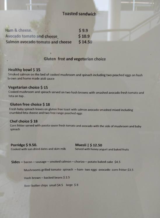 Menu at Paradiso restaurant, Neutral Bay, 4/206 Military Rd