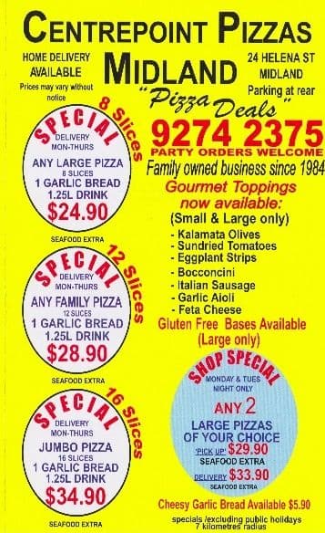 Menu at Centrepoint Pizza pizzeria, Midland