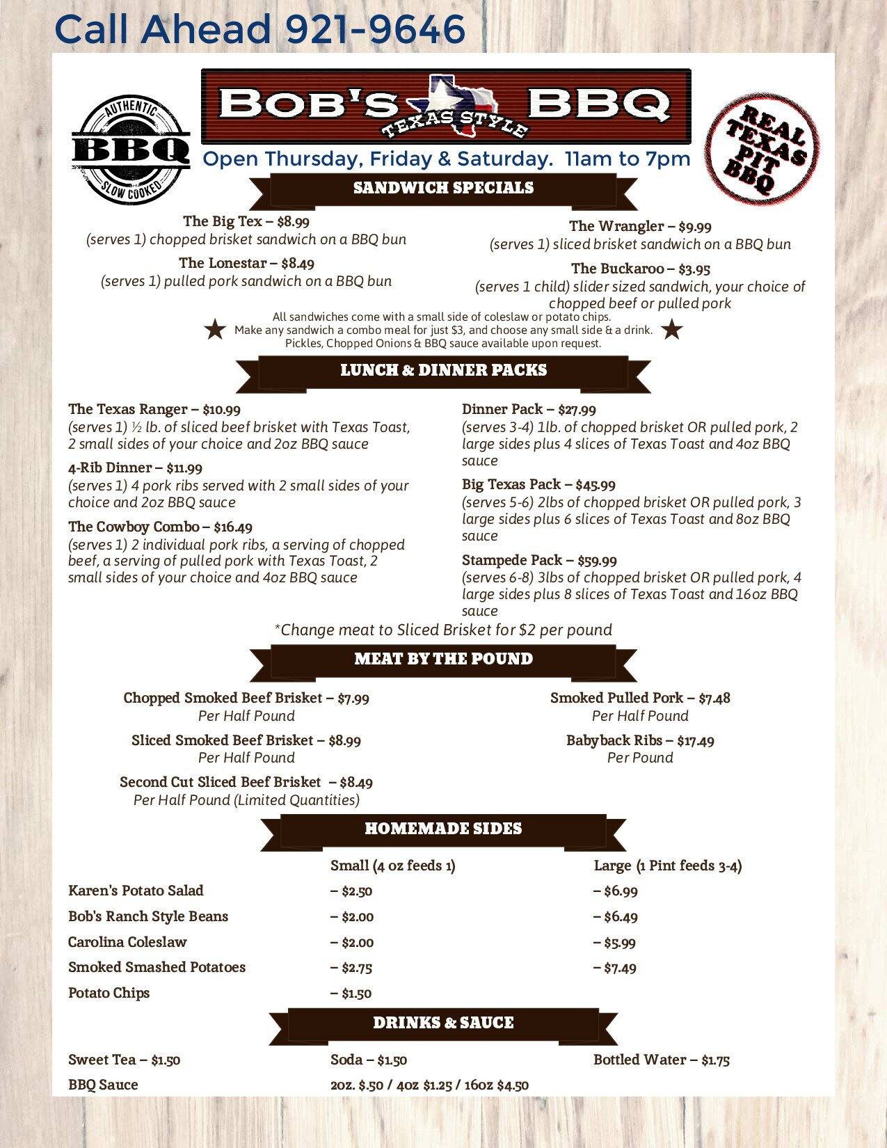 Bob's Texas Style BBQ Menu - Urbanspoon/Zomato