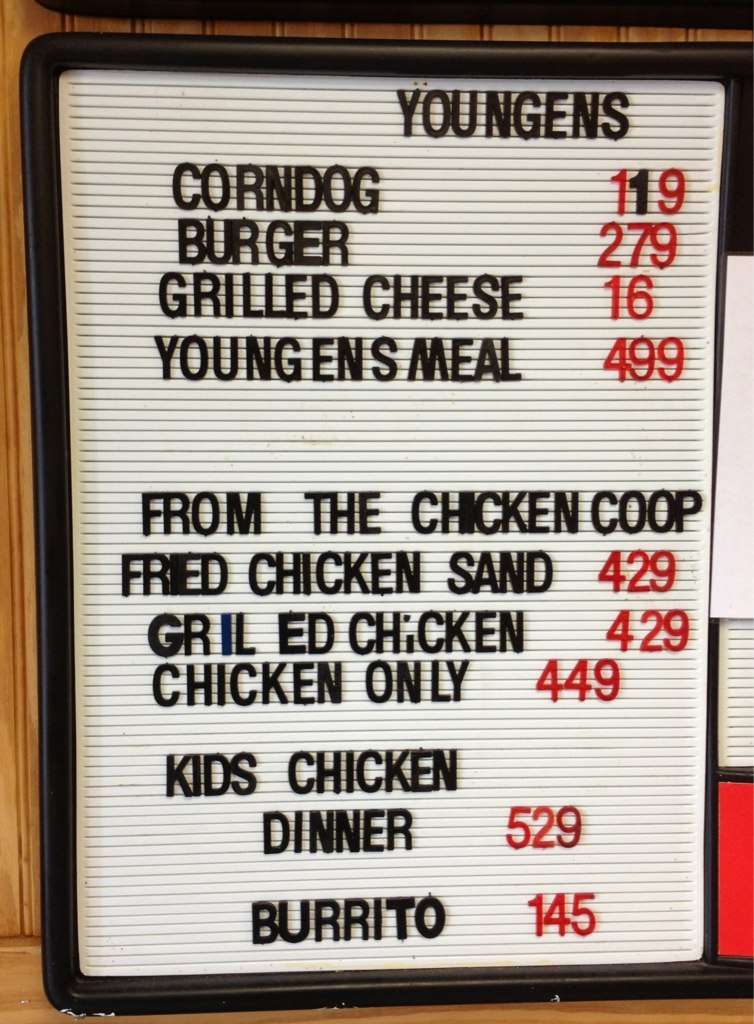 Menu at Olde Feed Barn, Sallisaw