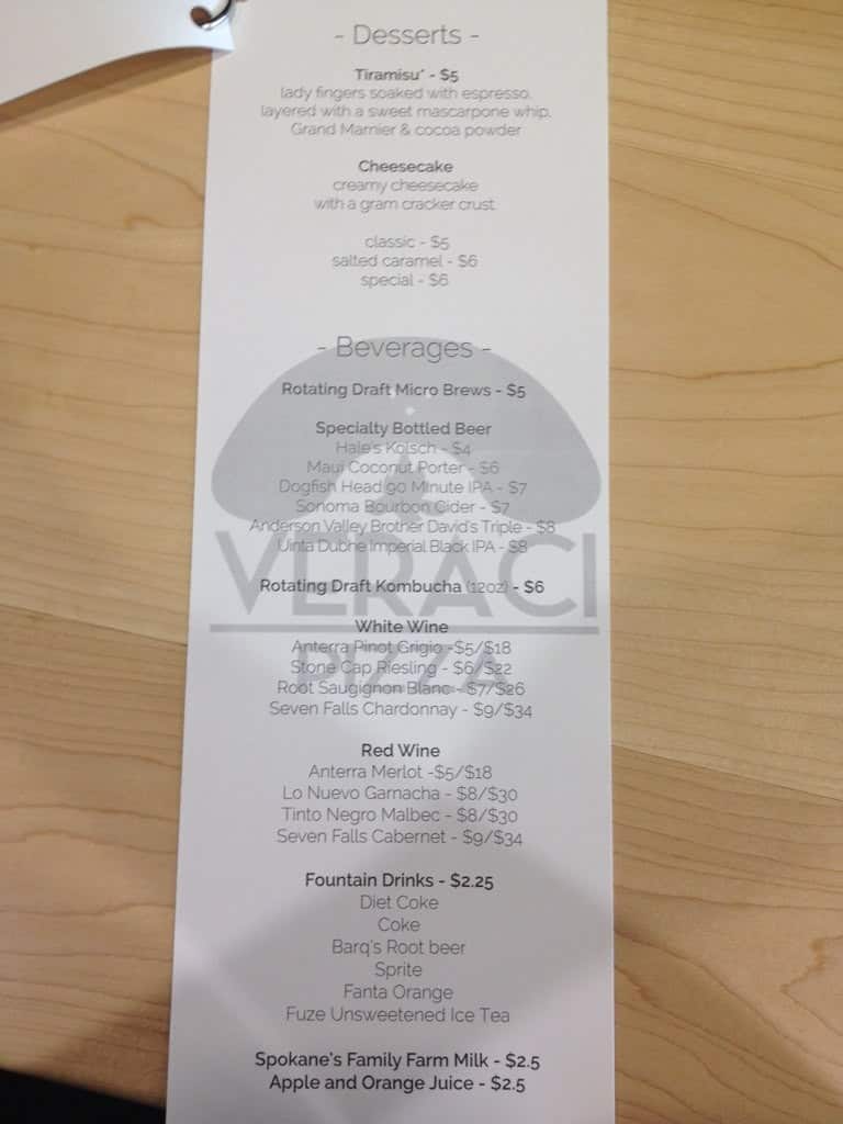 Menu at Versalia Pizza Kendall Yards pizzeria, Spokane, W Summit Pkwy