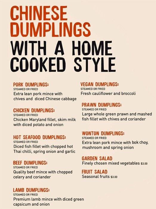 Menu at Red Panda Dumplings fast food, Golden Grove