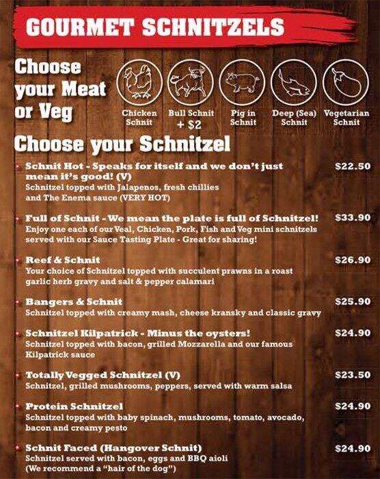 Menu at Schnithouse Elizabeth pizzeria, Elizabeth