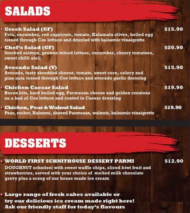 Menu at Schnithouse Elizabeth pizzeria, Elizabeth