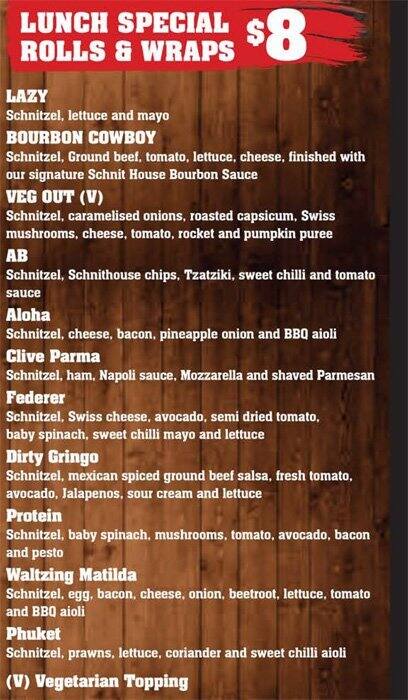 Menu at Schnithouse Elizabeth pizzeria, Elizabeth