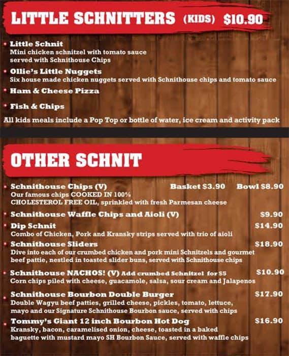 Menu at Schnithouse Elizabeth pizzeria, Elizabeth