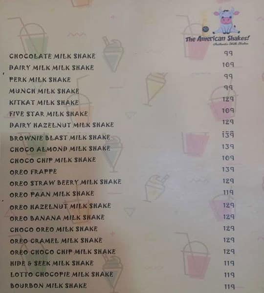Menu of The American Shakes, Cantonment, Bikaner