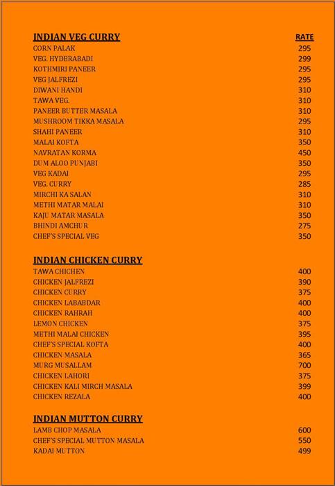 Menu of House Of Currys, Nariman Point, Mumbai