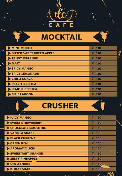 Menu at DC Cafe, Patna