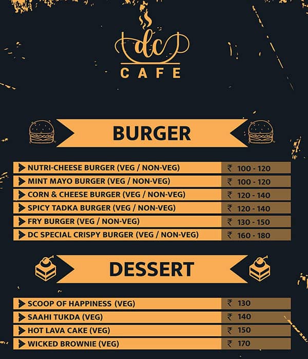 Menu at DC Cafe, Patna