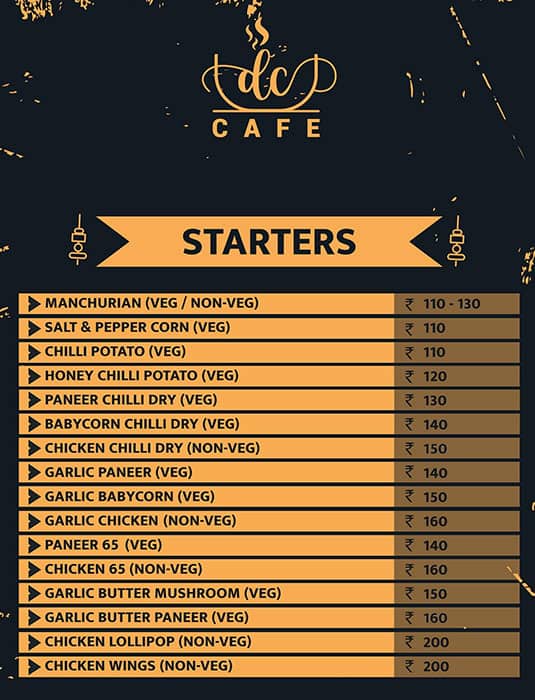Menu at DC Cafe, Patna
