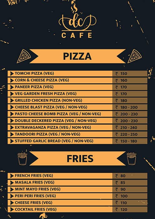 Menu at DC Cafe, Patna