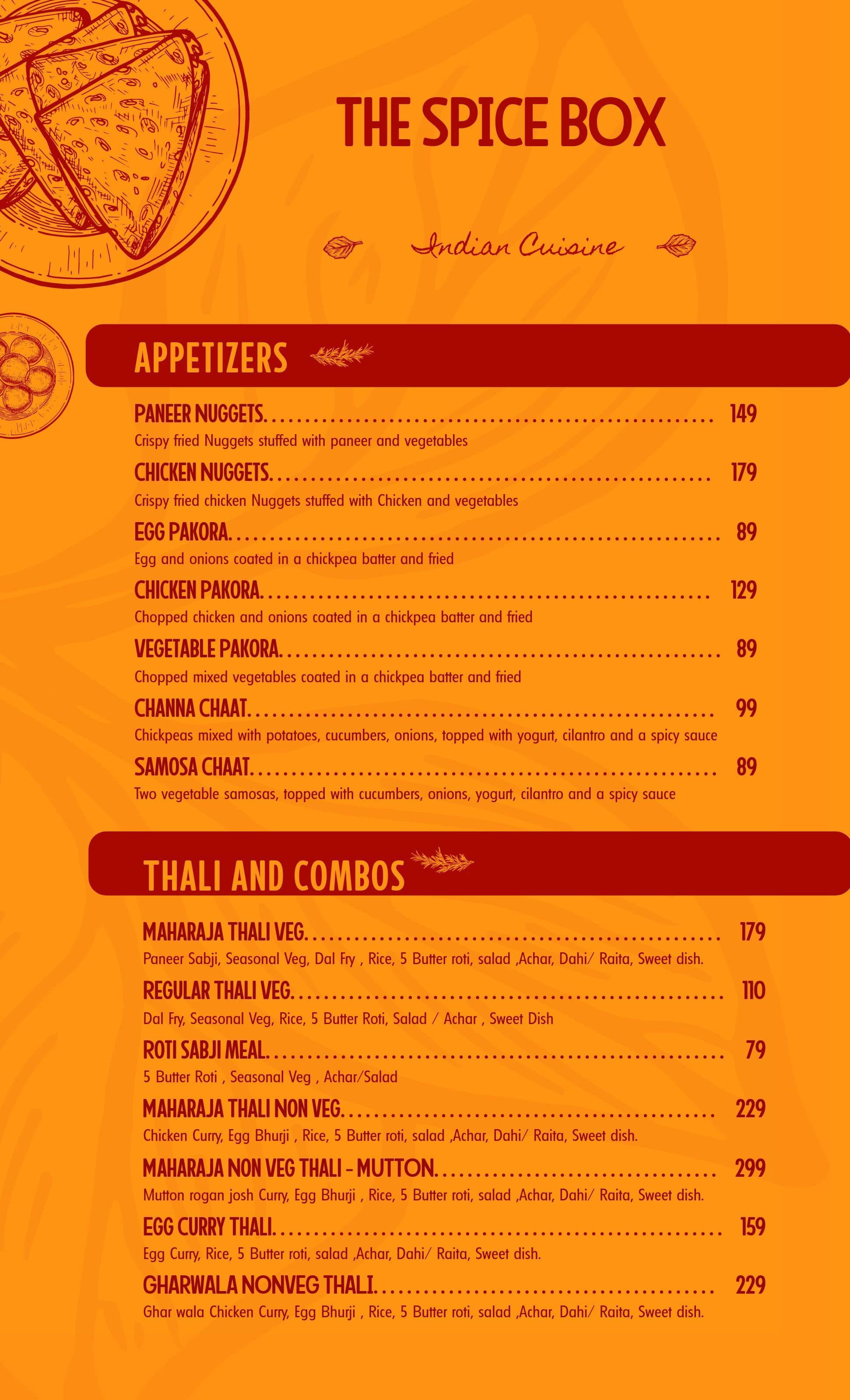 Menu of The Spice Box, Old Palasia, Indore