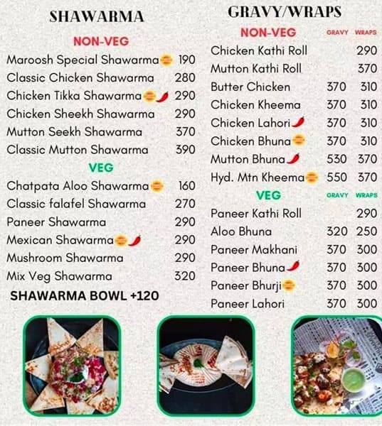 Menu of Maroosh, Jogeshwari, Mumbai