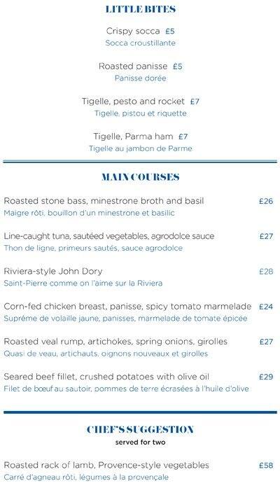 Menu at Sette restaurant, London, Ground Floor