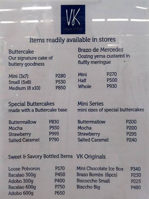 Menu at Vargas Kitchen desserts, Makati, Rustan's Supermarket