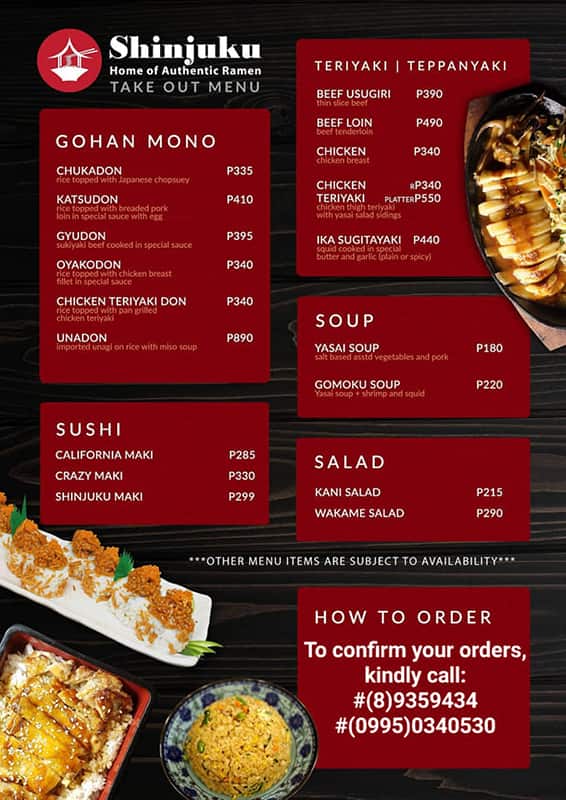 Menu at Shinjuku Home Of Authentic Ramen restaurant, Makati, 2277 Chino ...