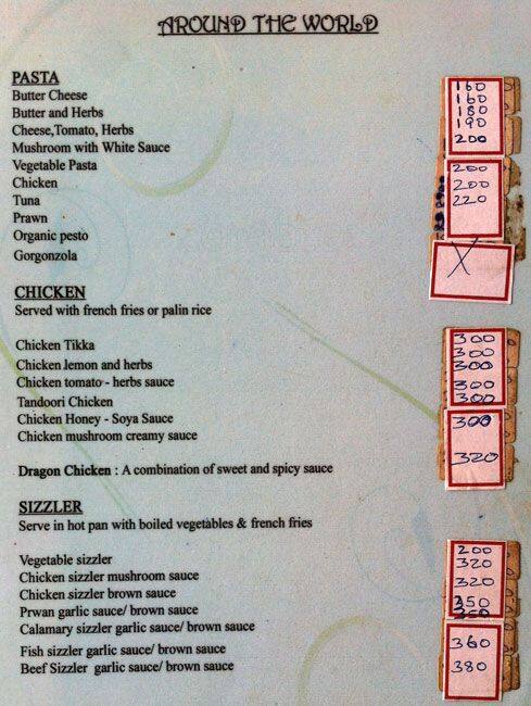 Menu at Buddha Cafe, Mahabalipuram