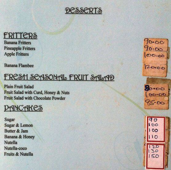 Menu at Buddha Cafe, Mahabalipuram