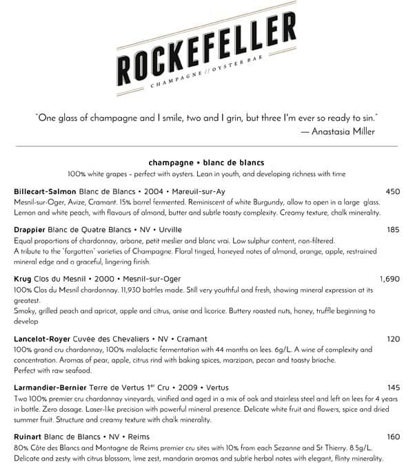 Rockefellers Menu
