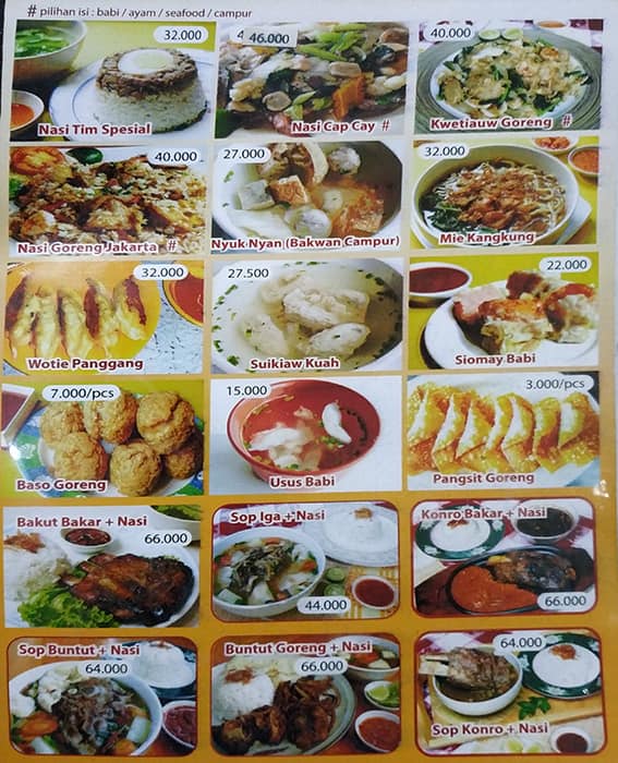 Menu at Bakmi Bintang Gading PIK restaurant, North Jakarta, Jl. Pantai ...