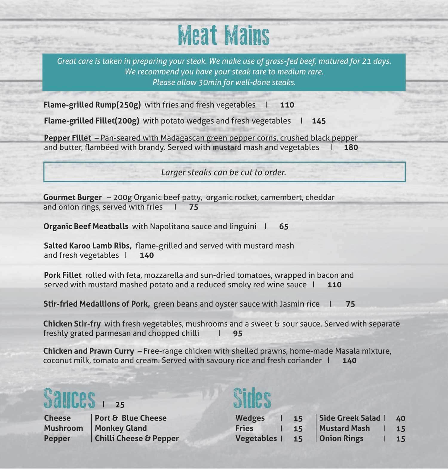 Menu at Kitchen Windows Beach Restaurant, Jeffreys Bay