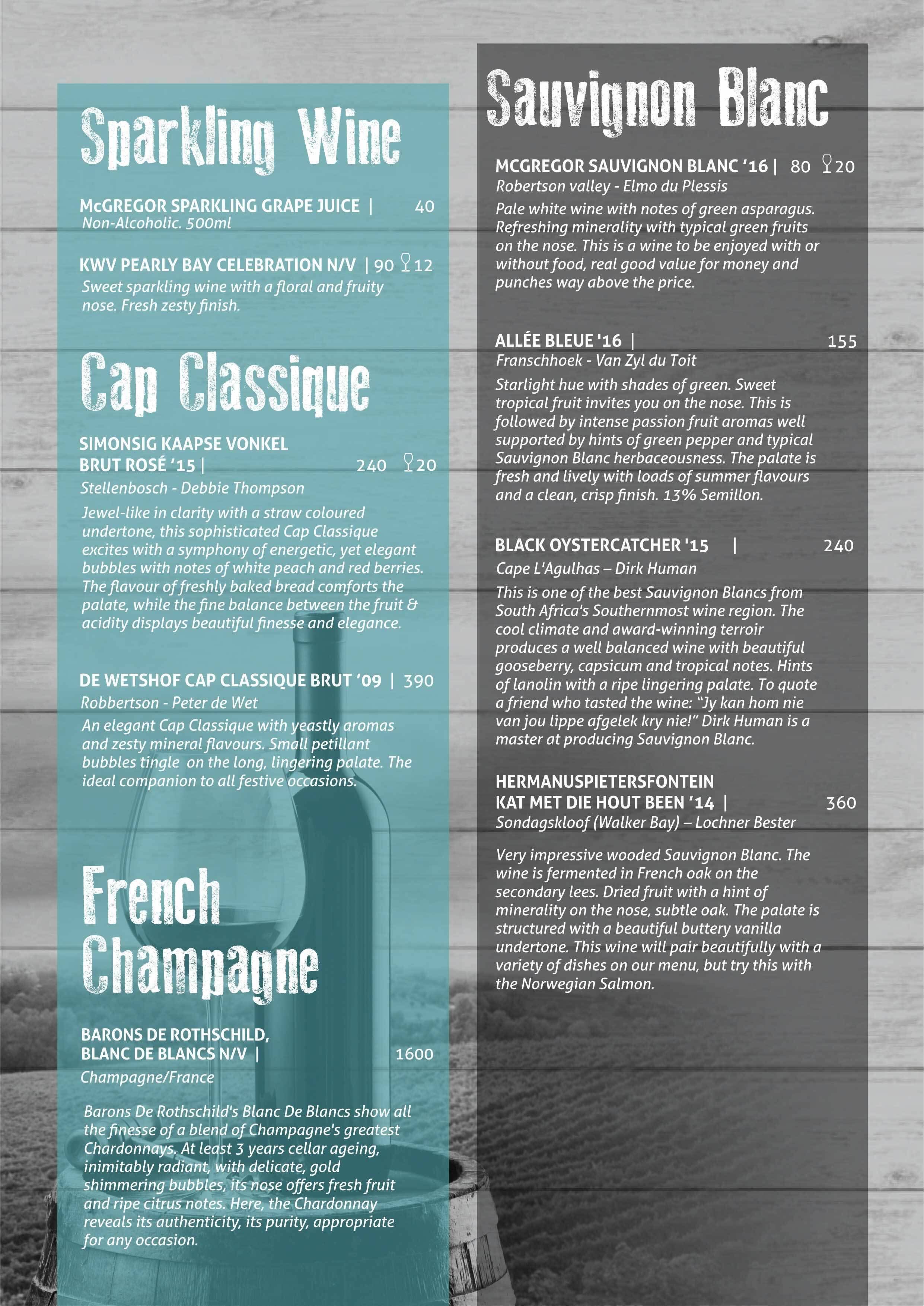 Menu at Kitchen Windows Beach Restaurant, Jeffreys Bay