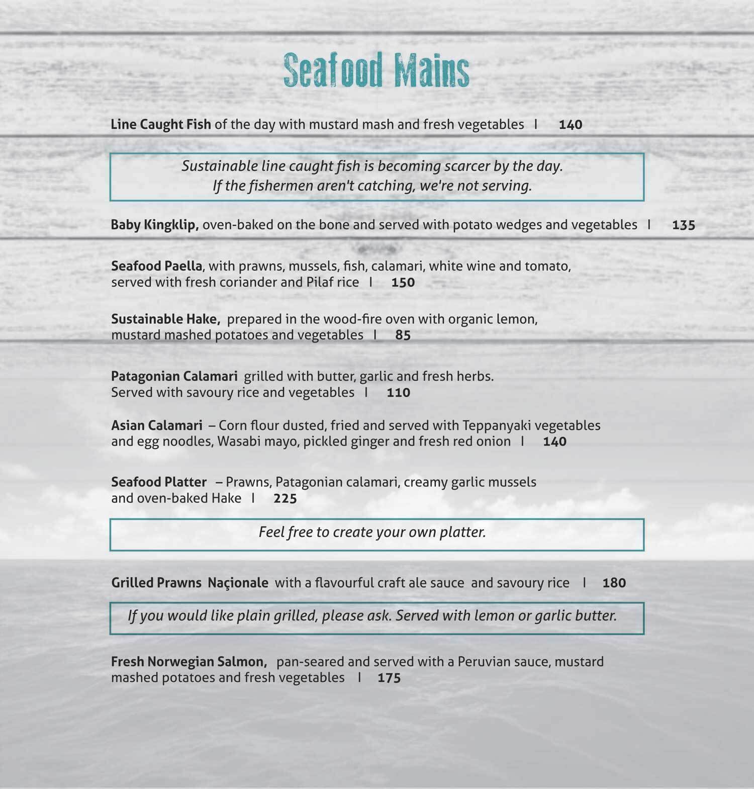 Menu at Kitchen Windows Beach Restaurant, Jeffreys Bay