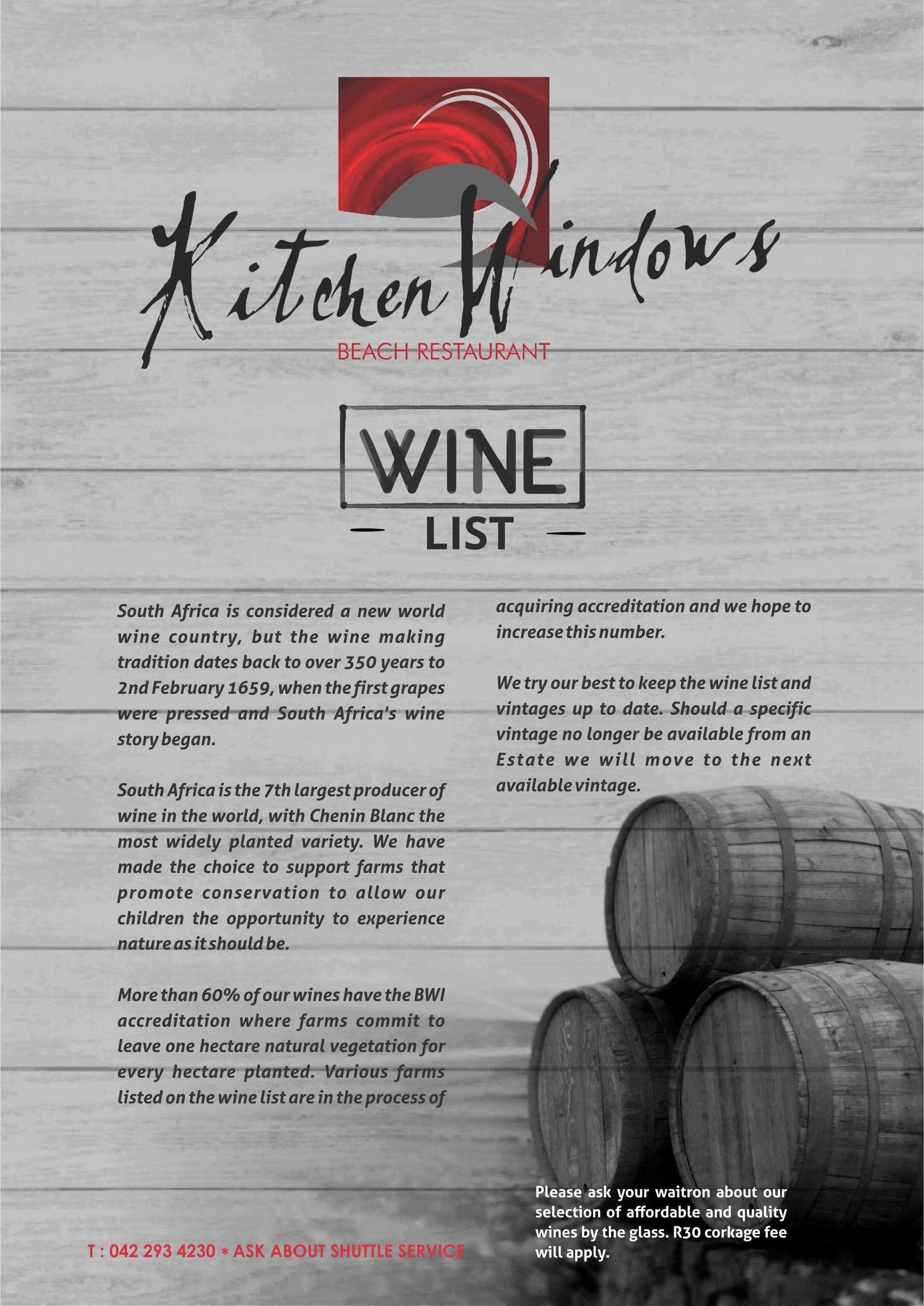 Menu at Kitchen Windows Beach Restaurant, Jeffreys Bay