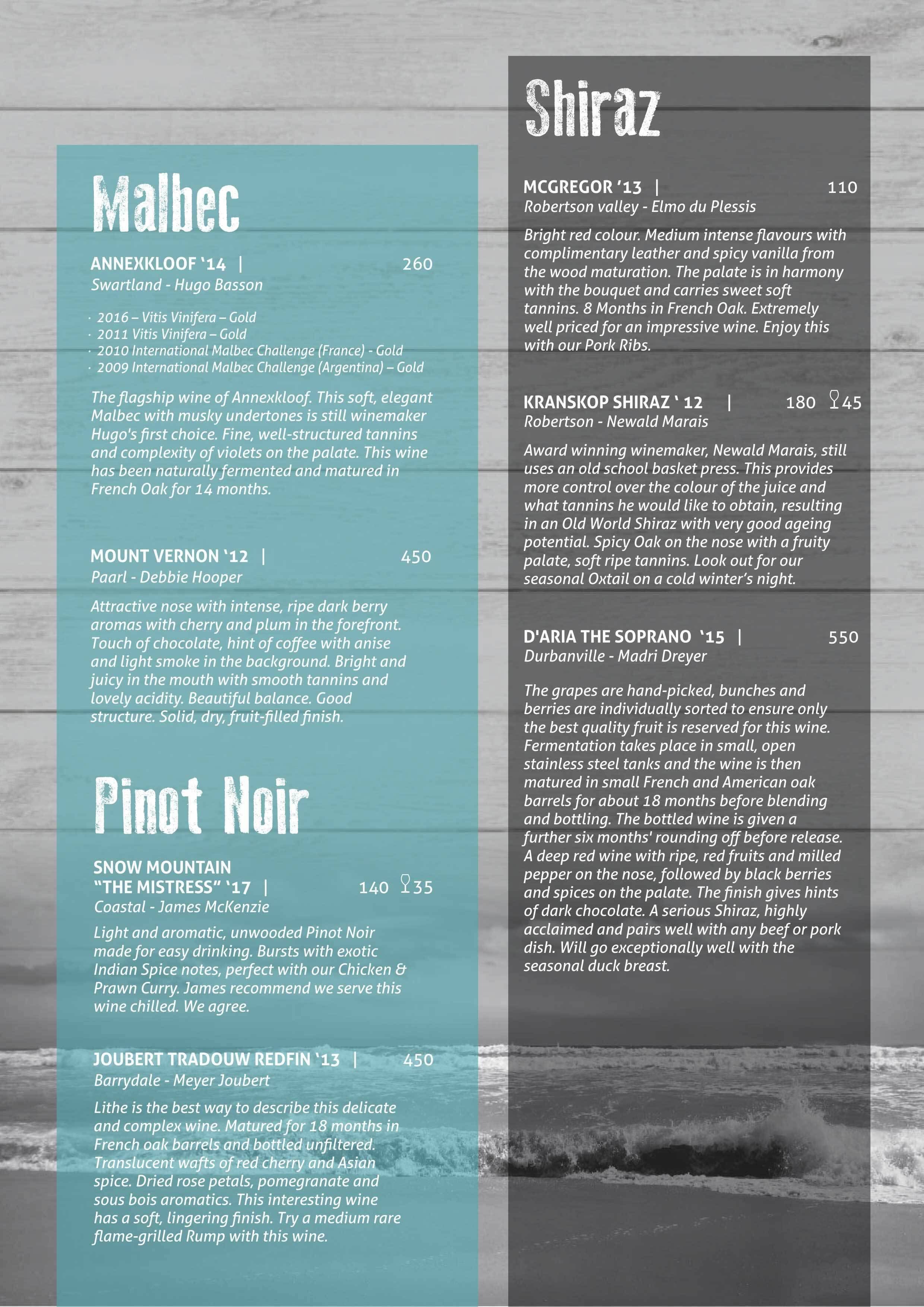 Menu at Kitchen Windows Beach Restaurant, Jeffreys Bay