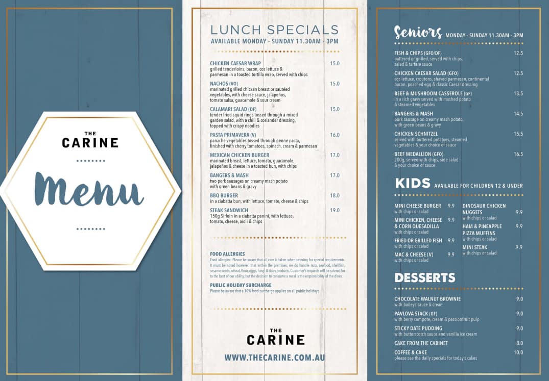 Menu at The Carine Glades Tavern pub & bar, Marmion