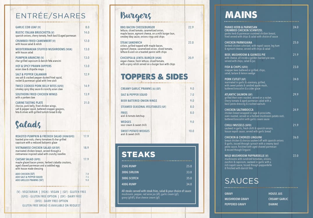 Menu at The Carine Glades Tavern pub & bar, Marmion