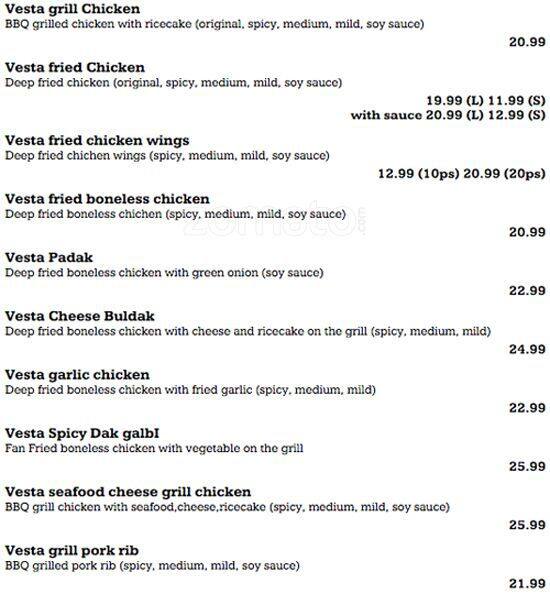 Menu at VESTA GRILL & KOREAN CUISINE BBQ, Coquitlam