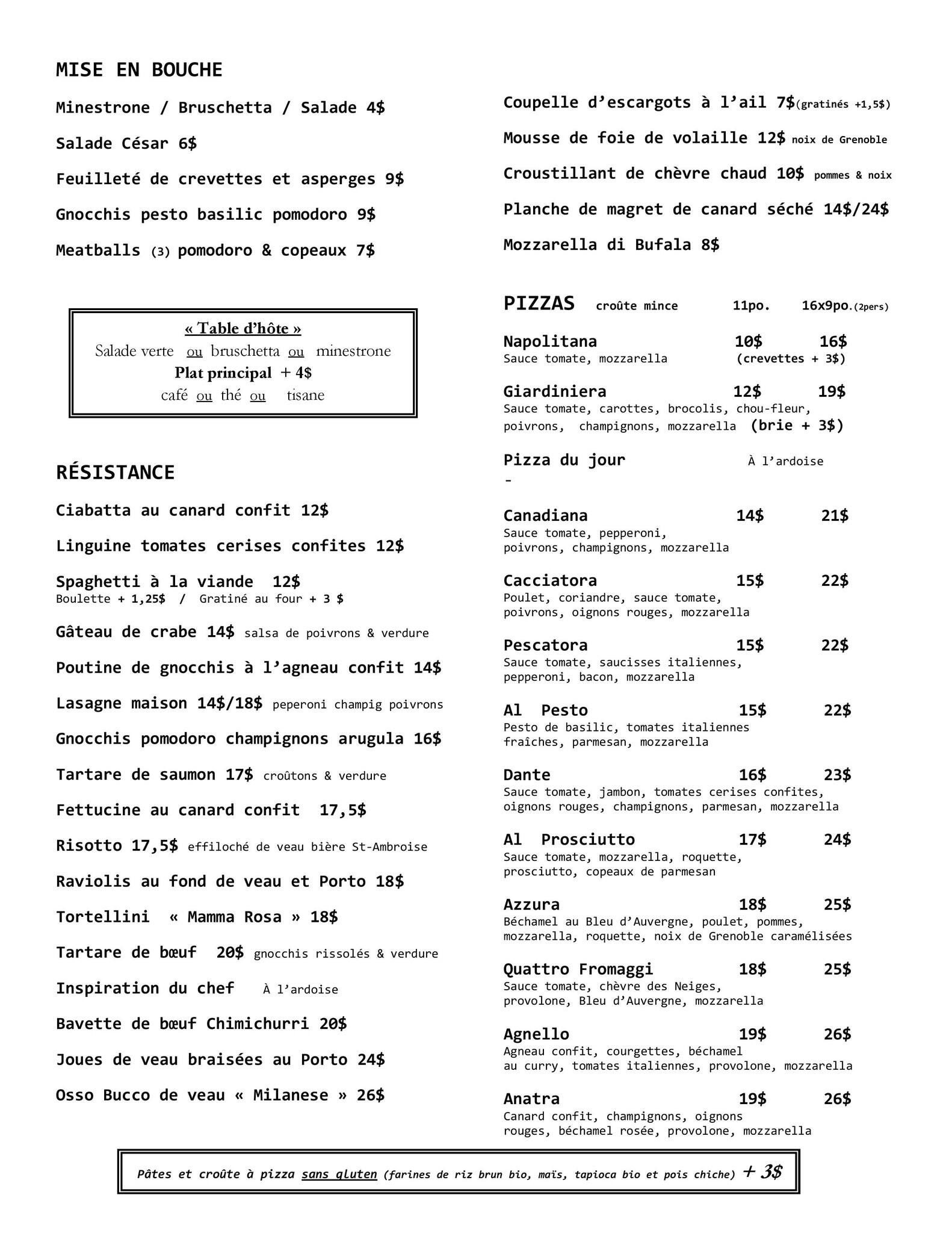 Menu at Raphaël Bistrot Bar à vins Montréal, Montreal, St Dominique St