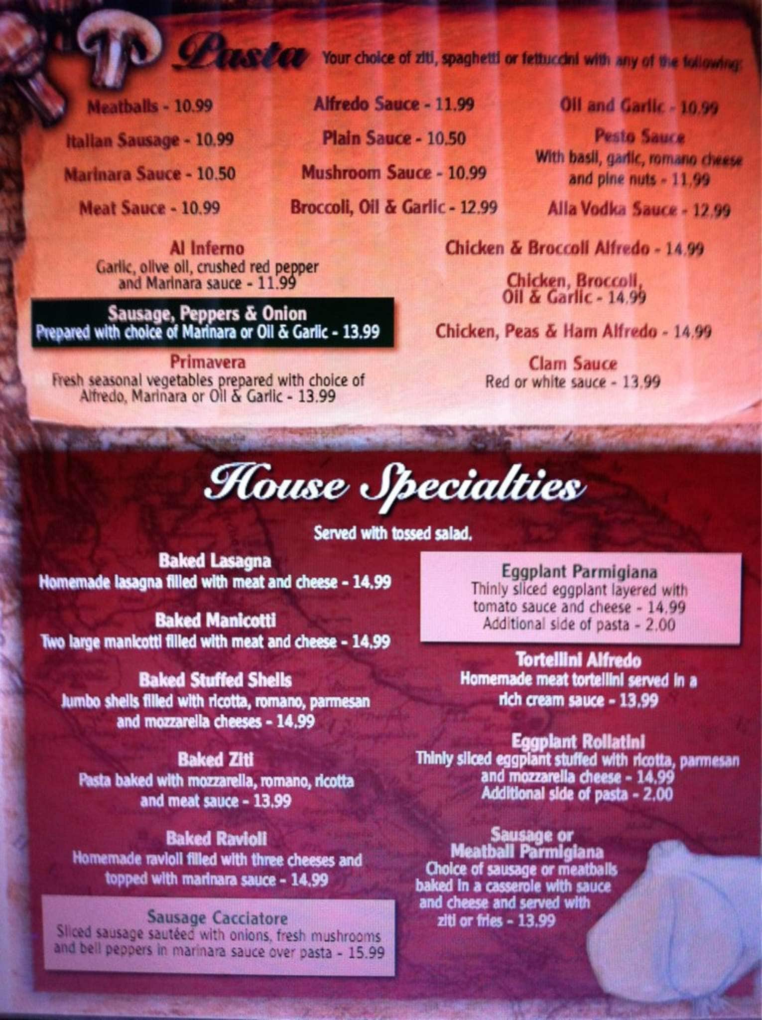 Menu at Red Rose Pizzeria, Springfield