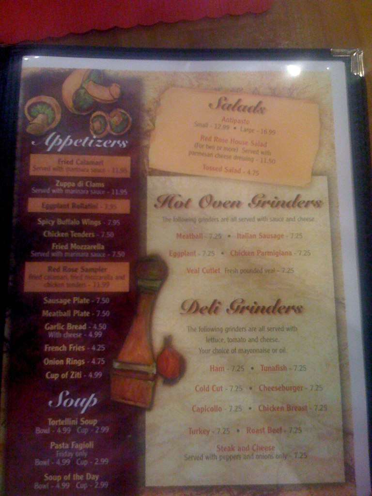 Menu at Red Rose Pizzeria, Springfield