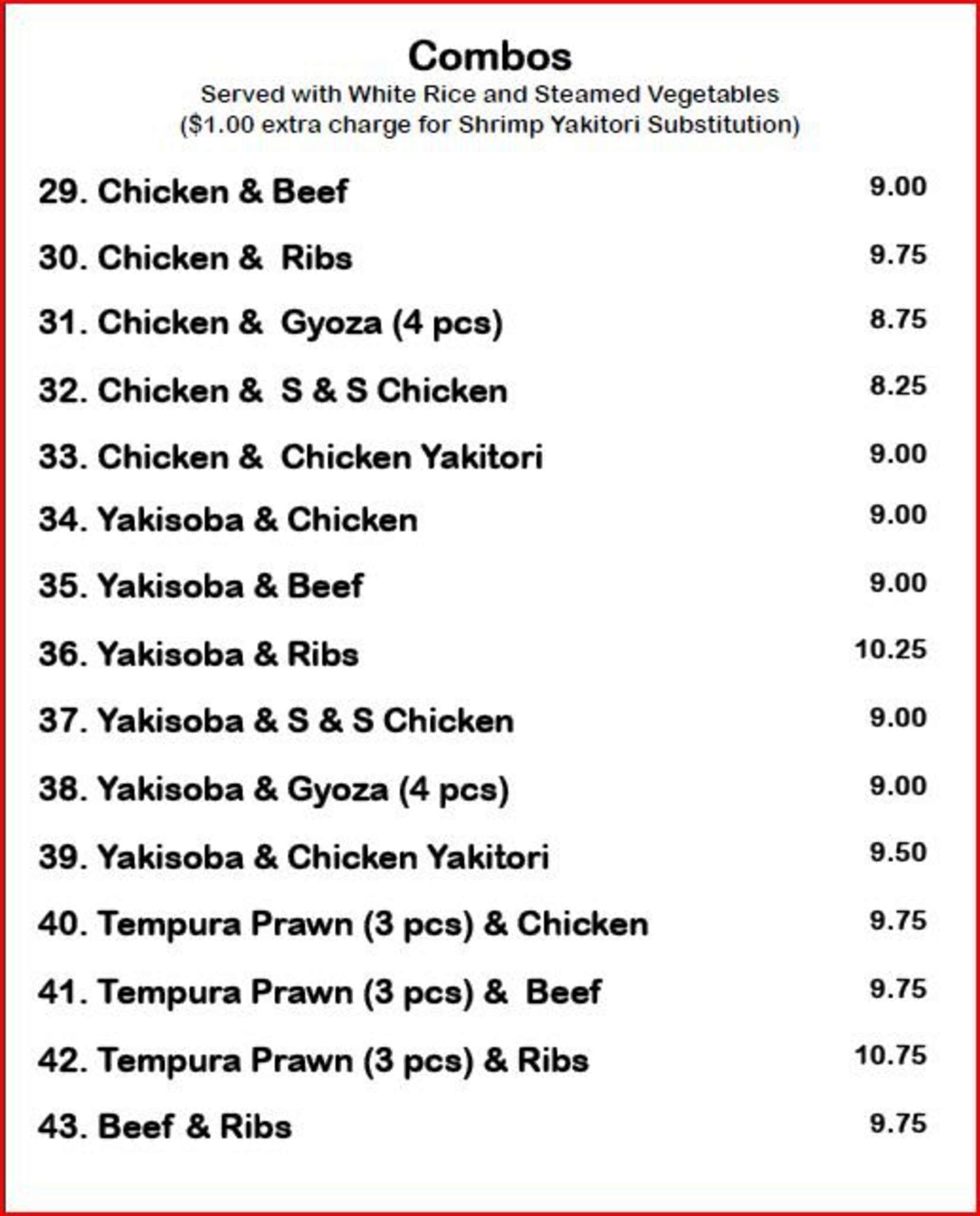 Menu at Toki Teriyaki restaurant, Albany