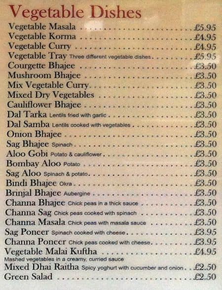 Menu at Asha Tandoori restaurant, Bromley, 68 Station Approach
