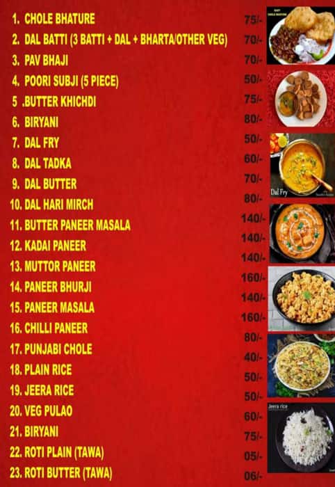 Menu of Sanjha Chulha Restaurant, BHEL, Bhopal