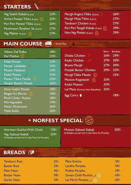 Menu of Norfest - The Dhaba, Gandipet, Hyderabad