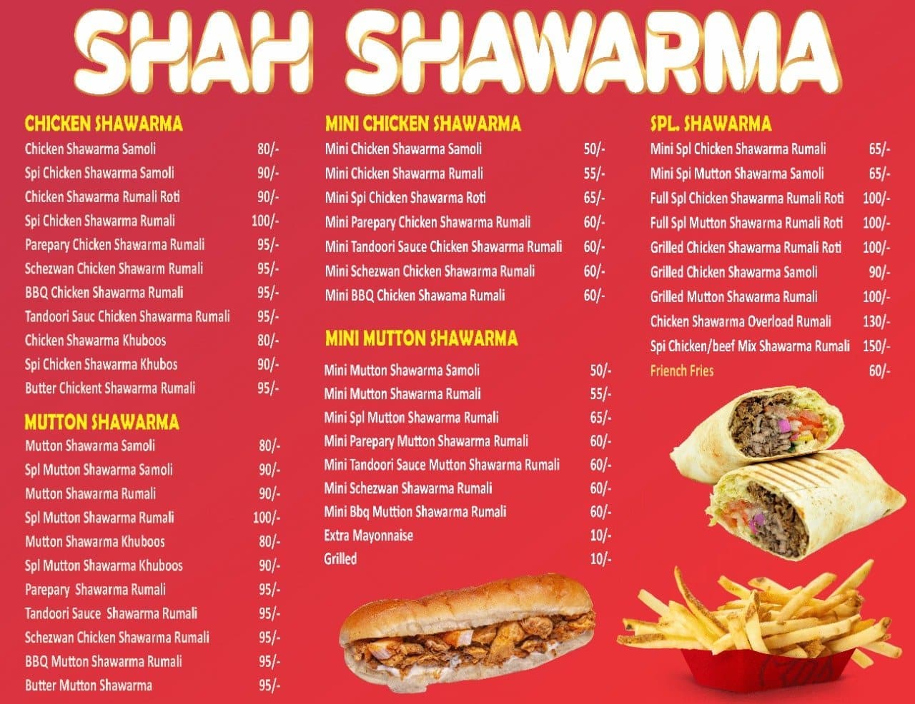 Menu at Shah Shawarma, Hyderabad