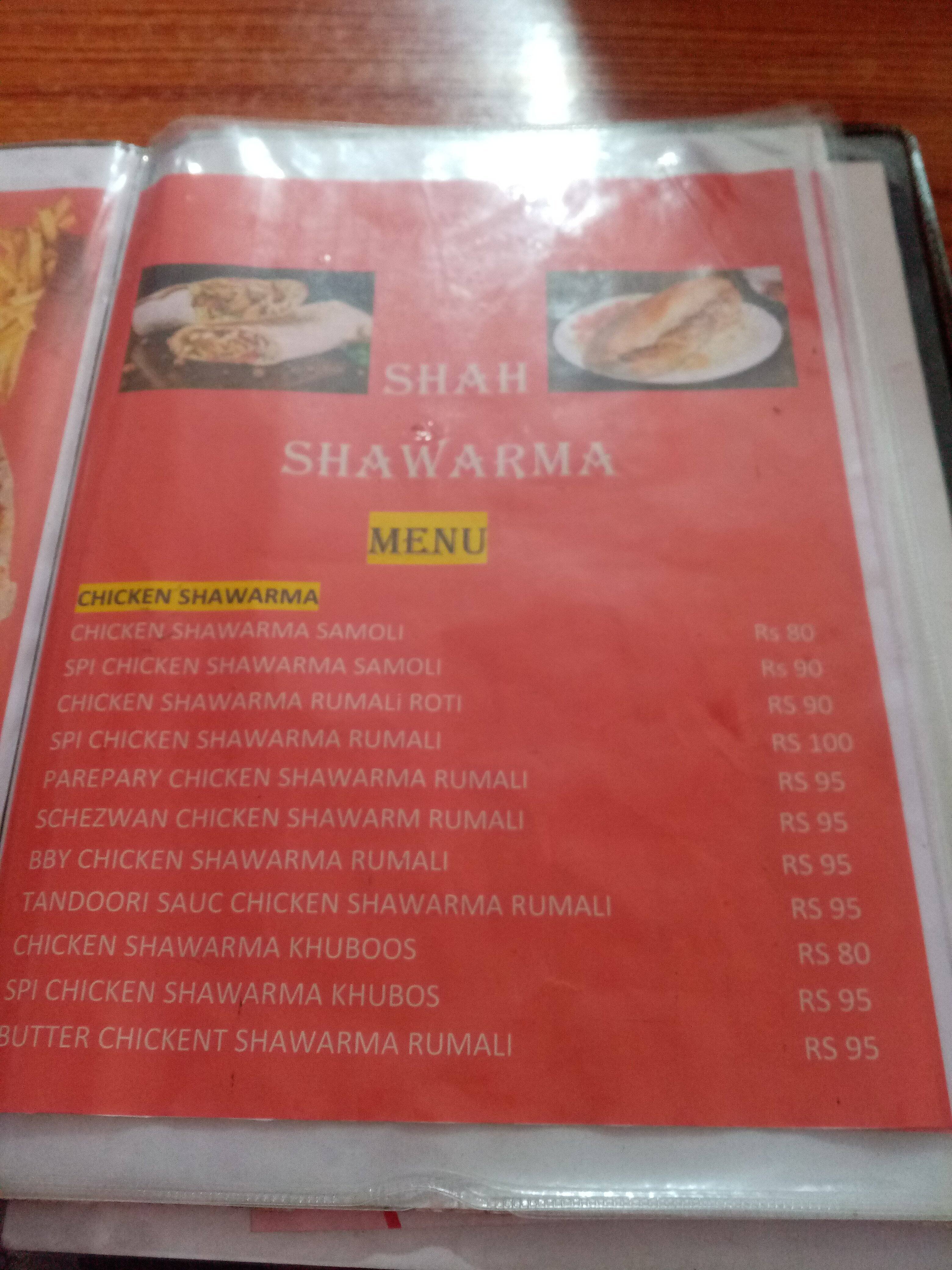 Menu at Shah Shawarma, Hyderabad