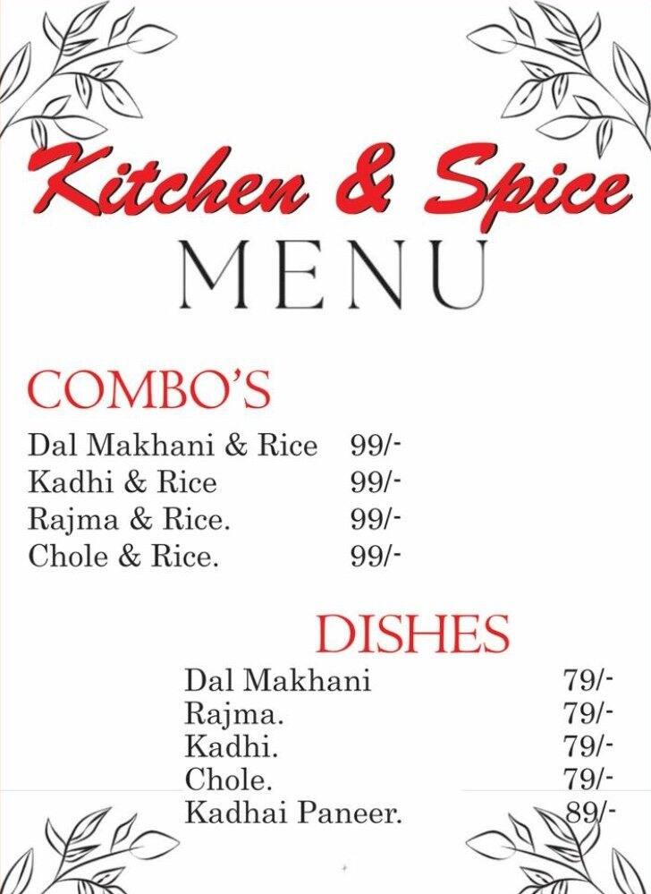 Menu of Kitchen & Spice, Rohini, New Delhi