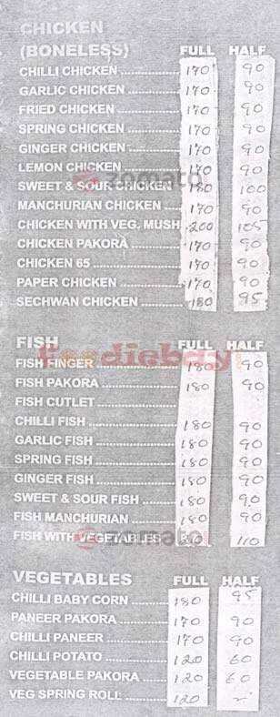 Menu at Tangra cs shop, Kolkata