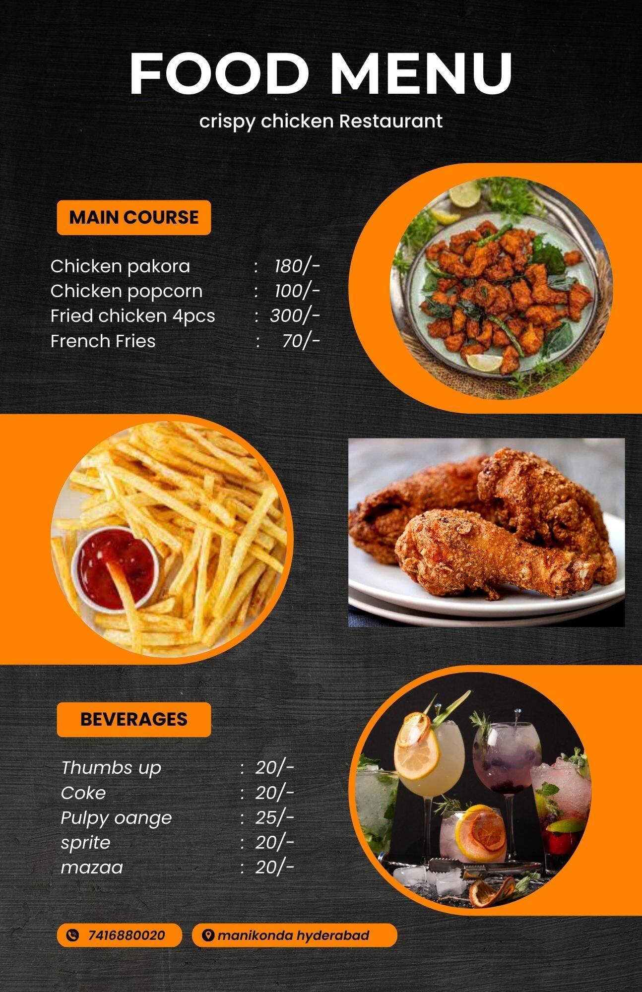 Menu of Crispy Chicken, Manikonda, Hyderabad