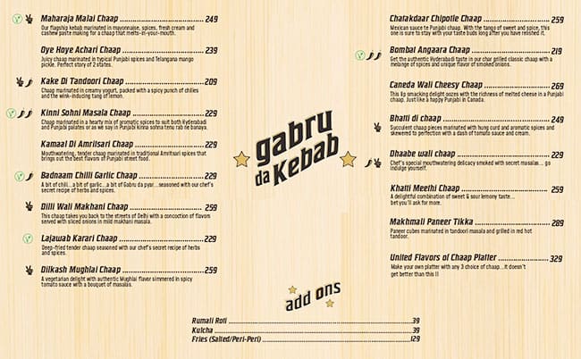 Menu of Gabru Di Chaap, Aashiana, Lucknow