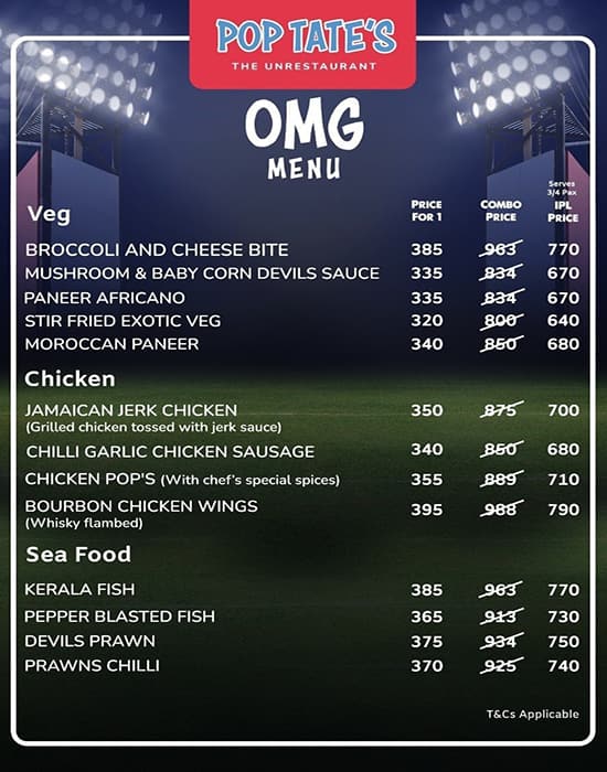 Menu of Pop Tate's, Sakinaka, Mumbai